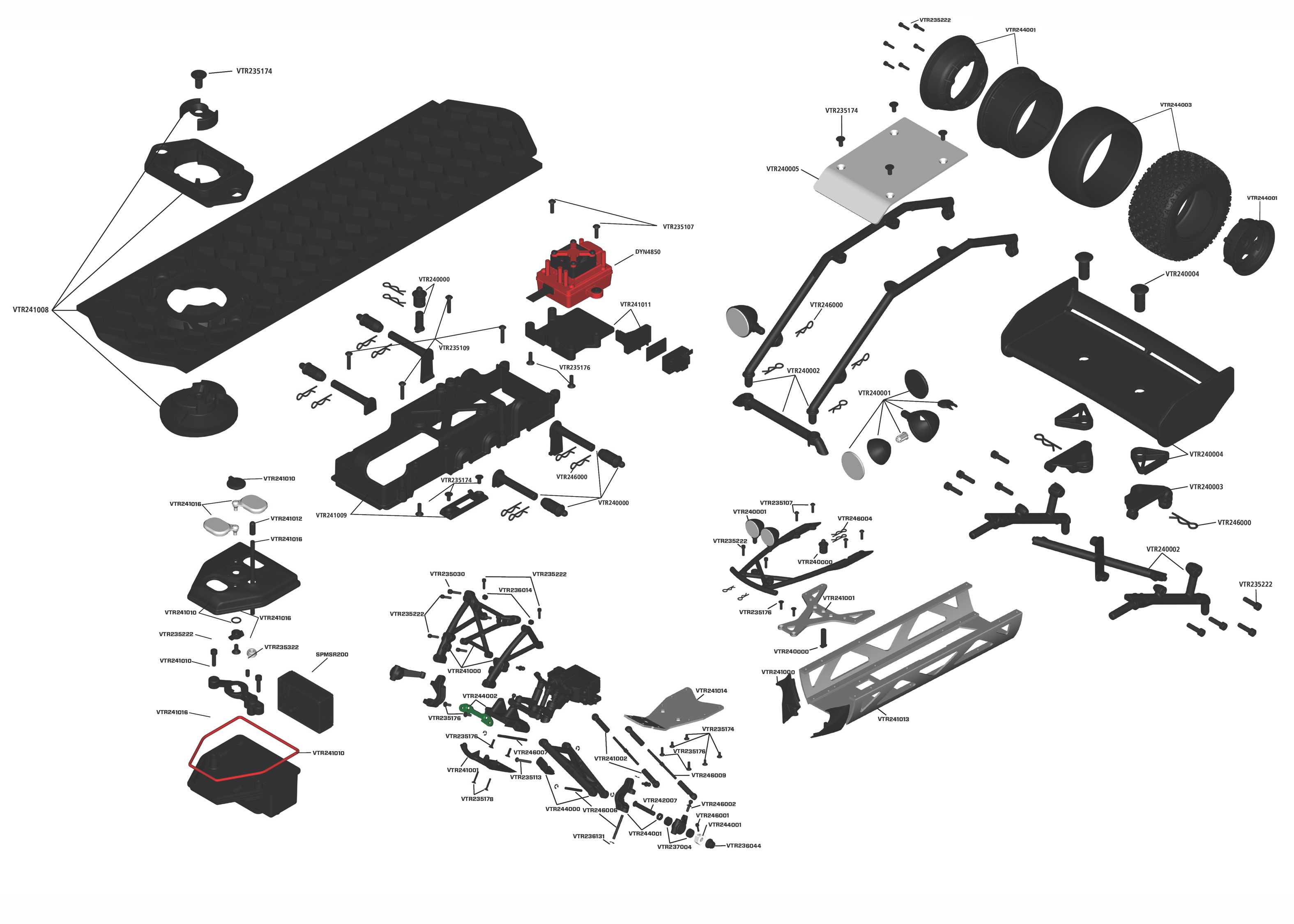 Exploded view: Vaterra Glamis Buggy 1:8 Brushless RTR - Chassis | Astra