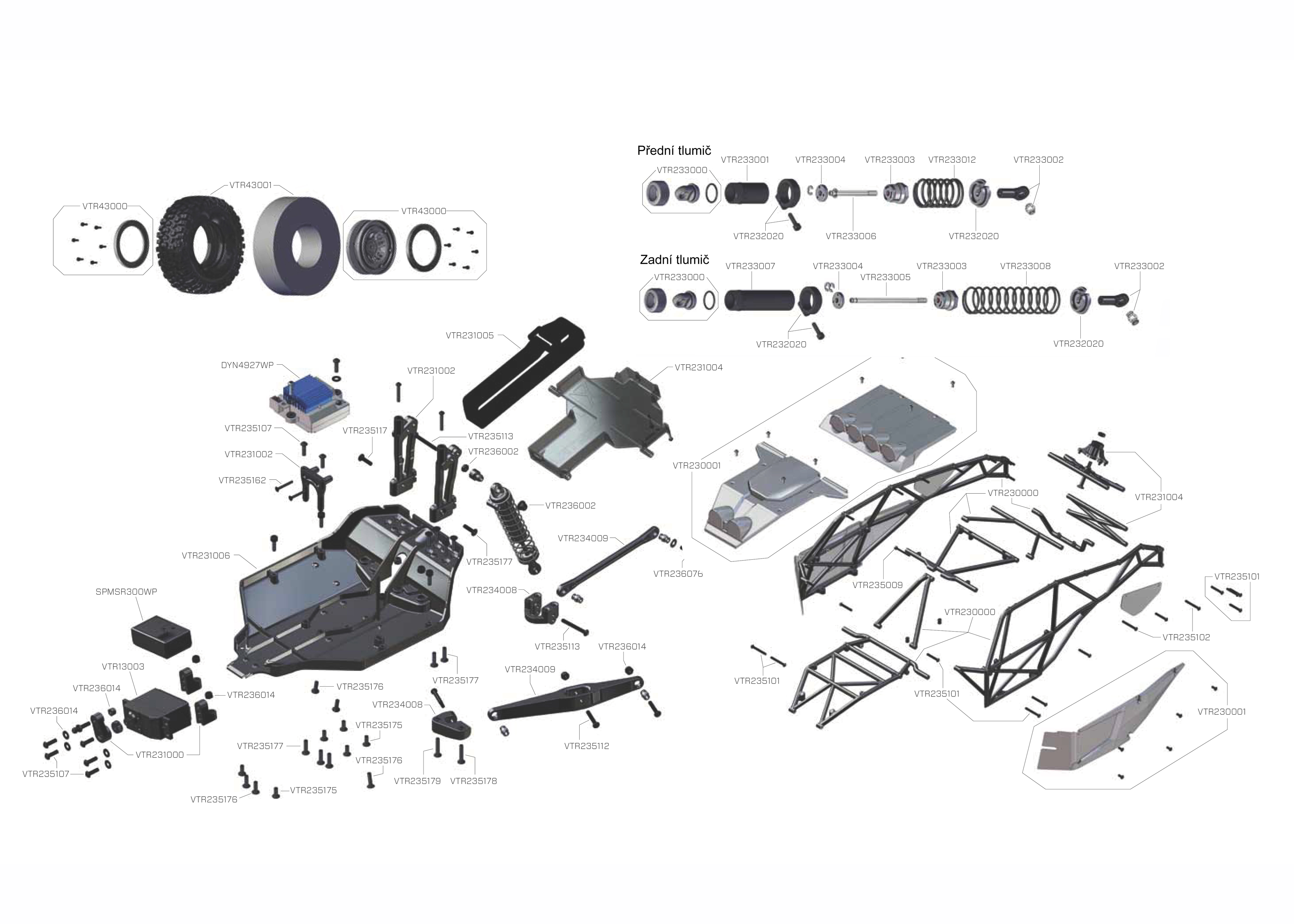 Exploded view: Vaterra Twin Hammers Rock Racer 1:10 4WD RTR - Chassis ...