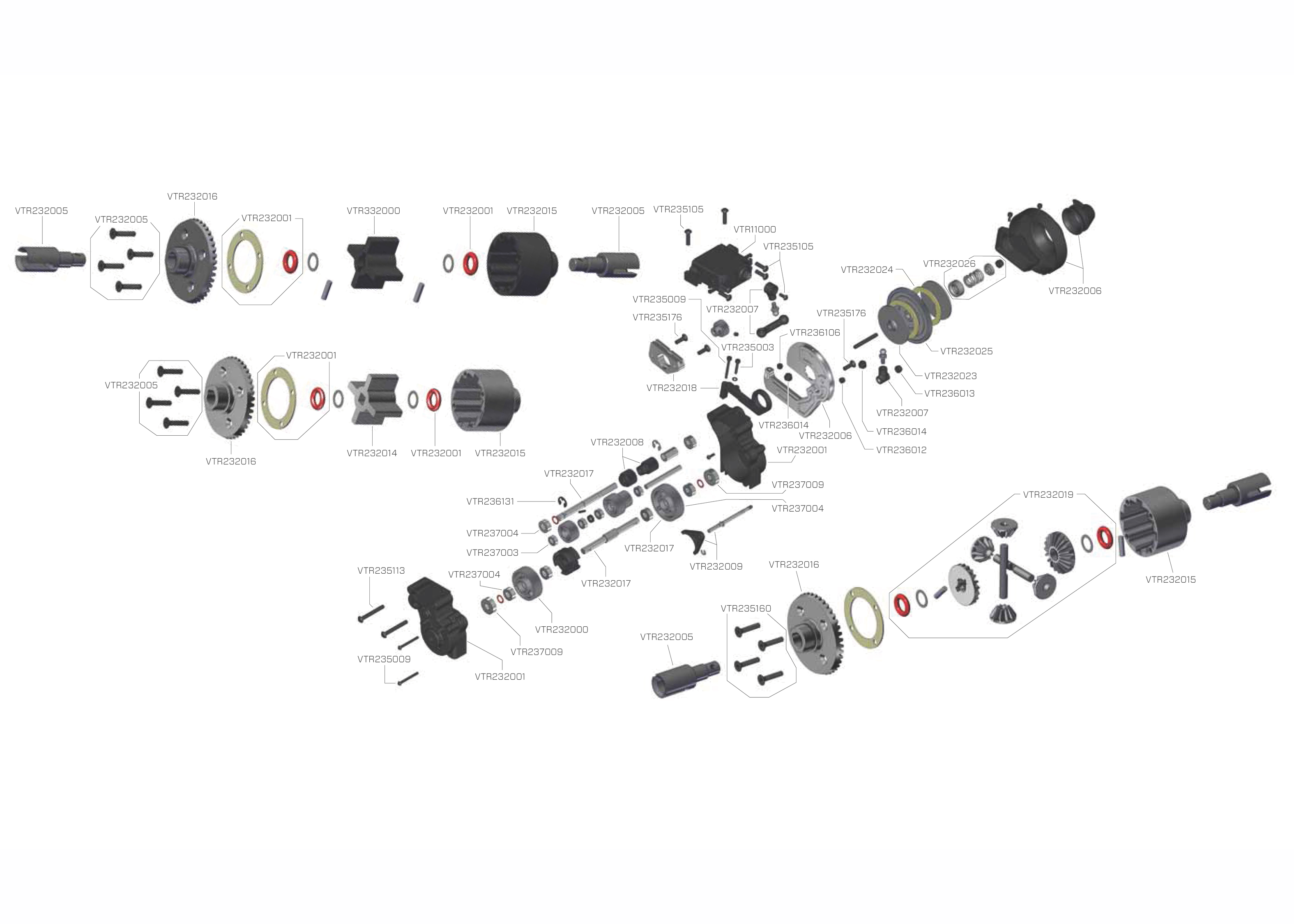 Exploded view: Vaterra Twin Hammers Rock Racer 1:10 4WD RTR ...