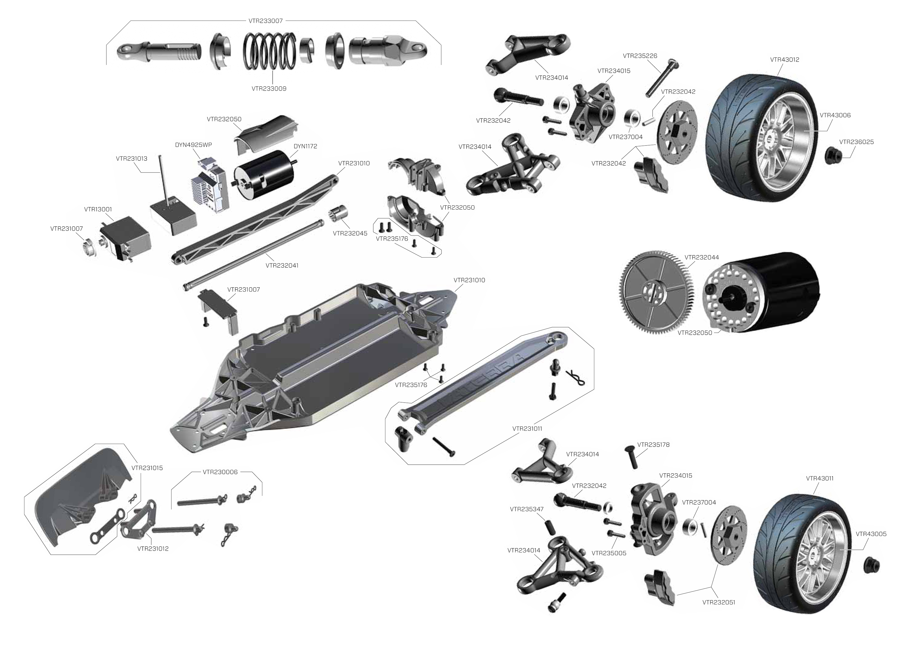 Exploded view: Vaterra Nissan Silvia S15 V100-C 1:10 4WD RTR - Chassis ...