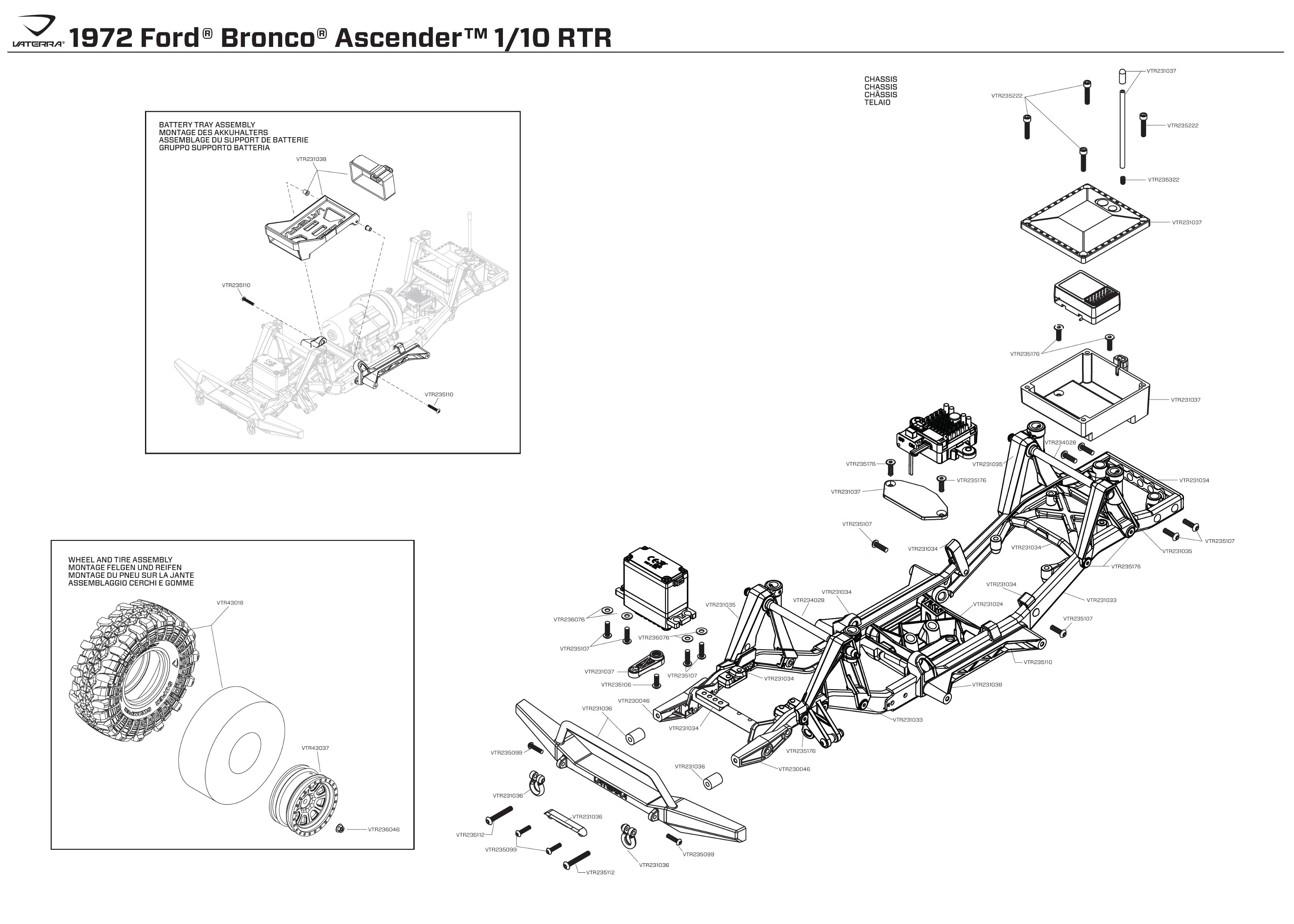Exploded view: Vaterra Ford Bronco 1972 1:10 4WD Ascender RTR - Chassis ...