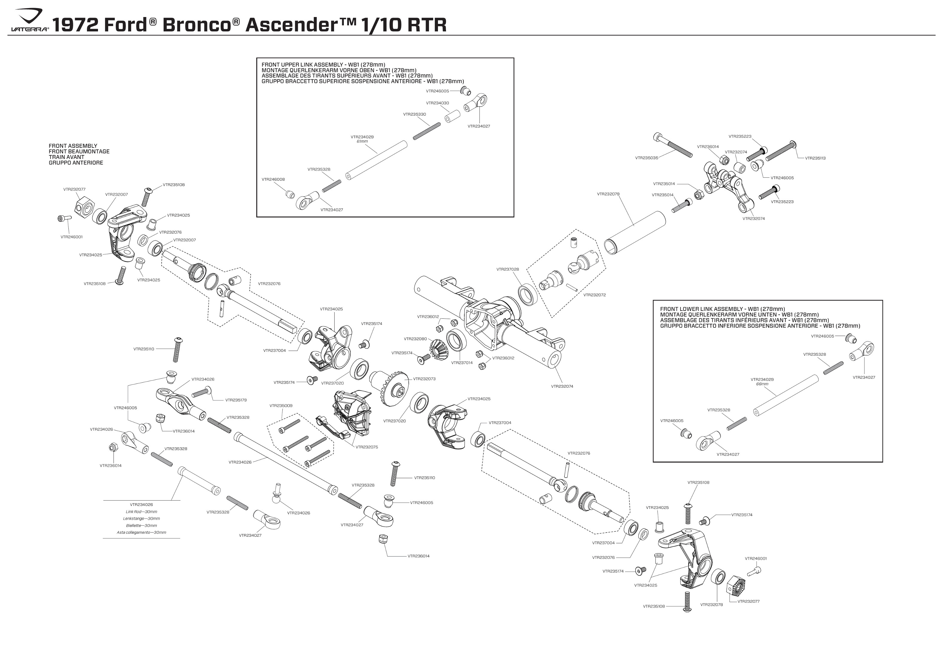 Exploded view: Vaterra Ford Bronco 1972 1:10 4WD Ascender RTR - Front ...
