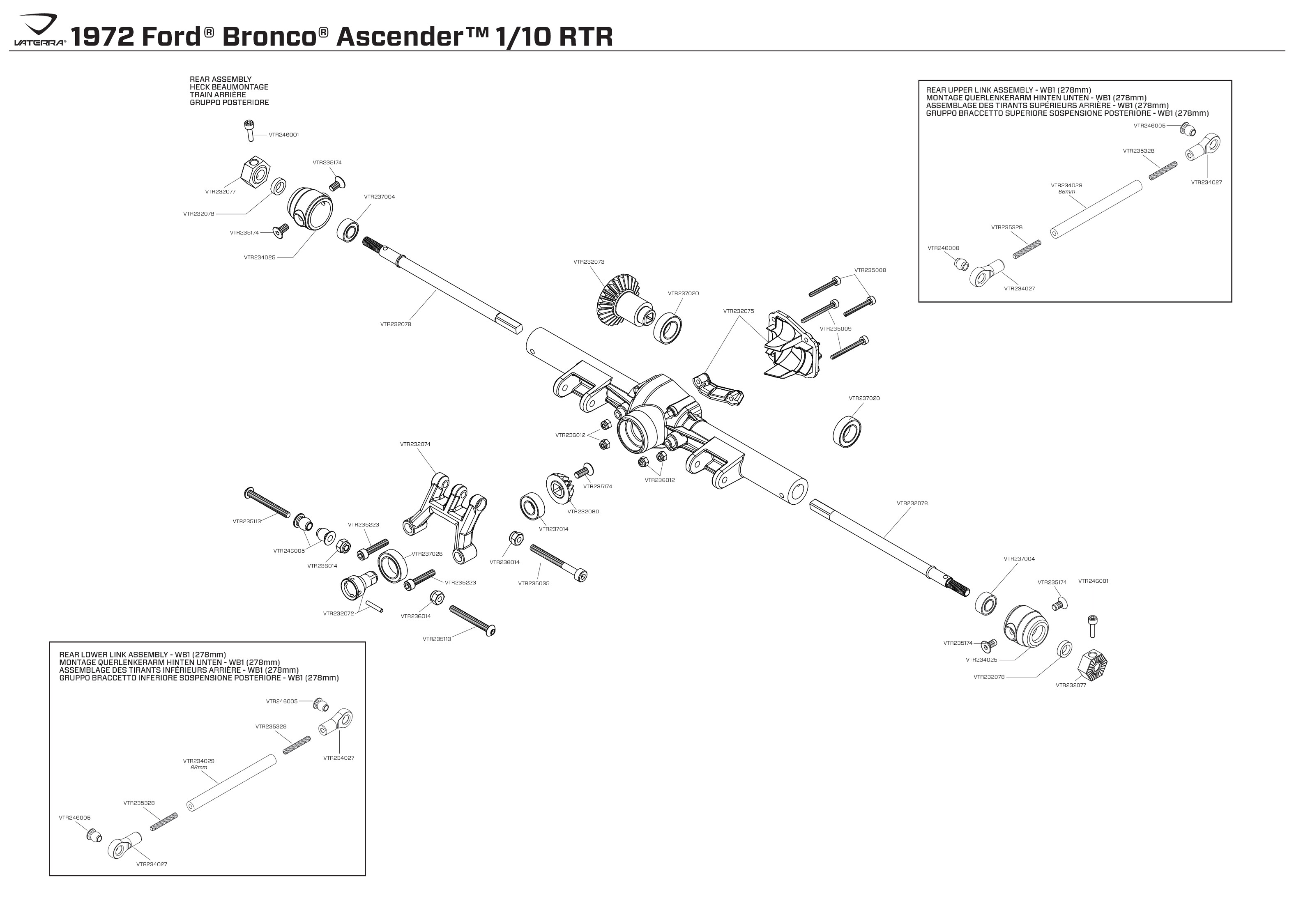Exploded view: Vaterra Ford Bronco 1972 1:10 4WD Ascender RTR - Rear ...