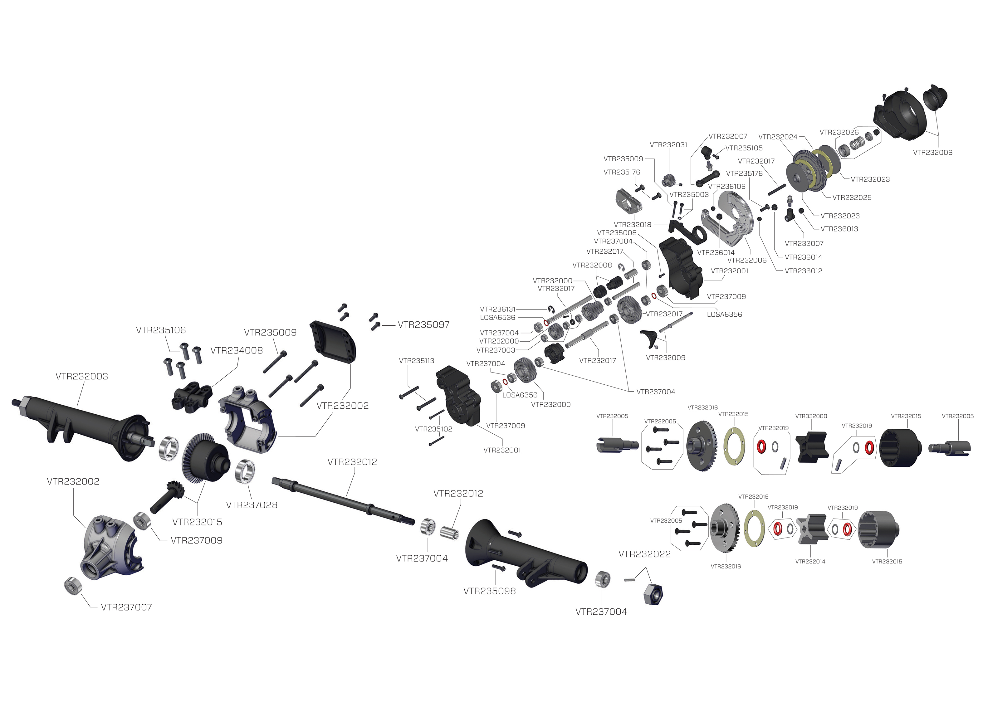Exploded view: Twin Hammers Desert Truck 1:10 1.9 4WD RTR - Rear part ...