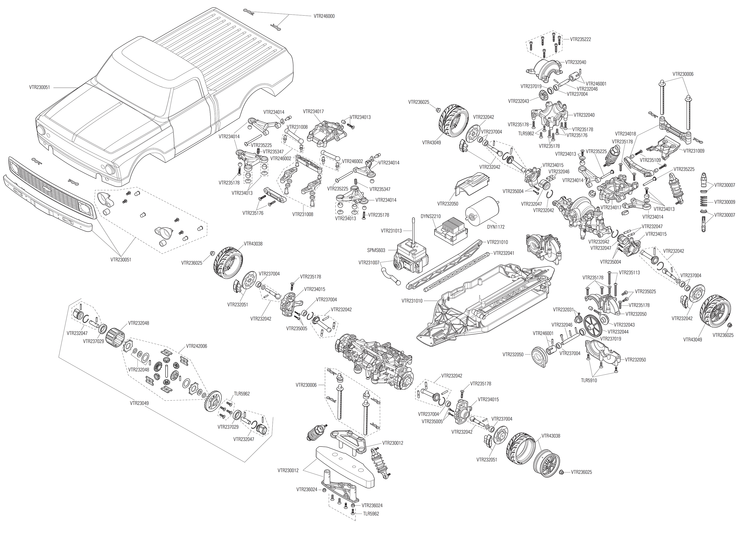 Exploded view: Vaterra Chevy C10 Pickup Truck 1972 V100-S 1:10 4W ...
